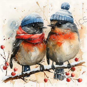 Cute Winter Birds Clip Art Watercolor Whimsical Bird Clip Art 10 JPG ...