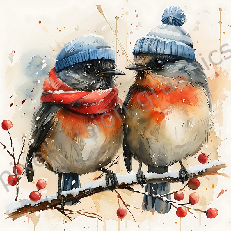 Cute Winter Birds Clip Art Watercolor Whimsical Bird Clip Art 10 JPG ...