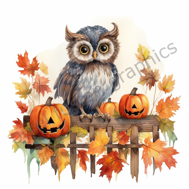 Autumn Watercolor Clip Art Scary and Friendly Scarecrow Fall Harvest ...