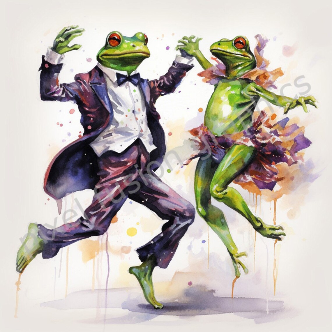 Dancing Frogs Watercolor Clip Art, High Quality Resolution, 300 DPI ...