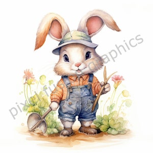 Cute Watercolor Worker Bunny Clip Art Set, PNG Worker Bunnies, Kids ...