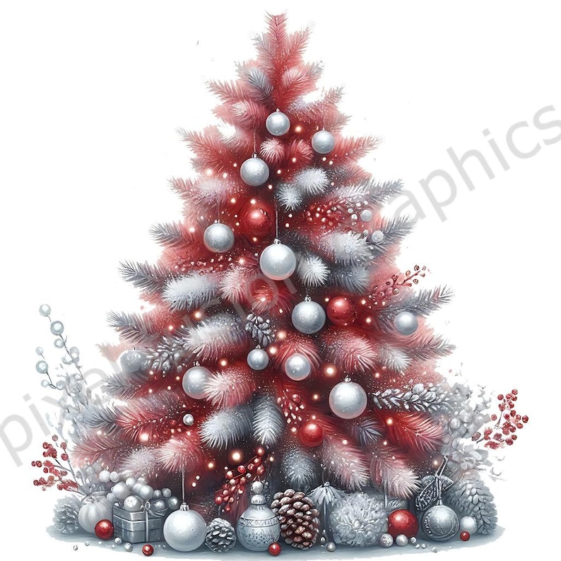 Red Christmas Tree Clipart PNG Images Holiday Sublimation Designs ...