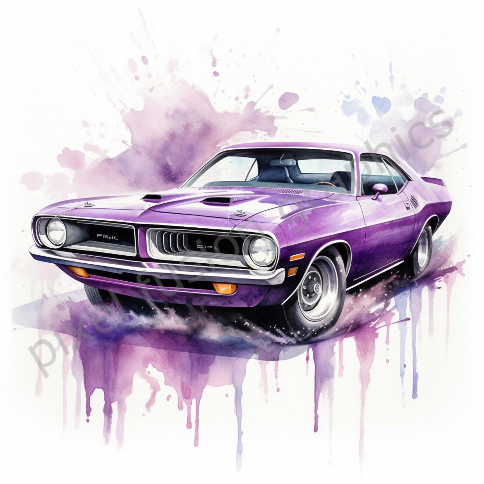 Vintage Cars Clip Art Set 3 PNG 1969 to 1970 Collection Dodge Pontiac ...