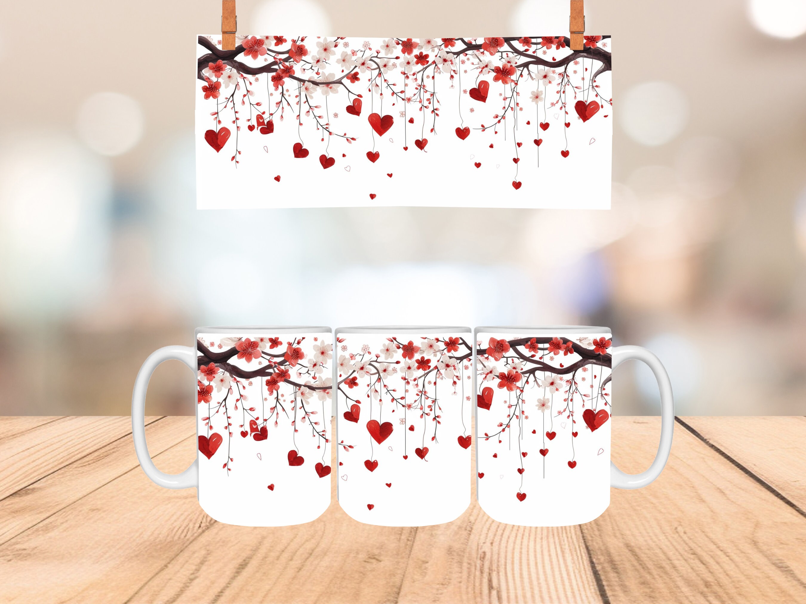 Mug Wrap Little Hearts Floral Mug Sublimation 11oz & 15oz Mug Template ...
