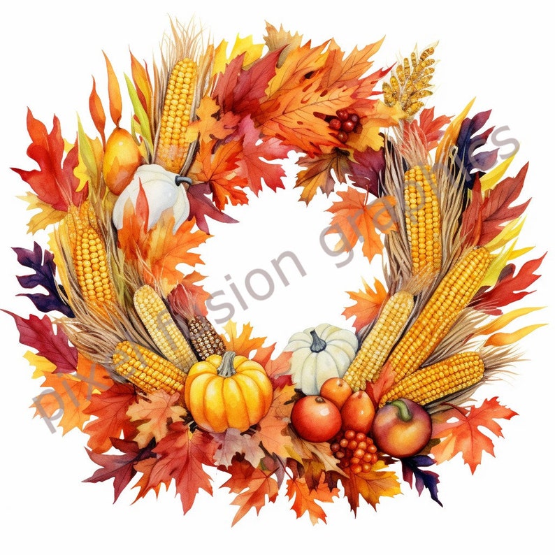 Fall Wreath Clip Art Autumn Wreath Fall Leaves Sunflower Wreath Fall ...
