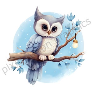 Cute Baby Owls Clip Art in Watercolor, High Quality Resolution, 300 DPI, Instant Download ...