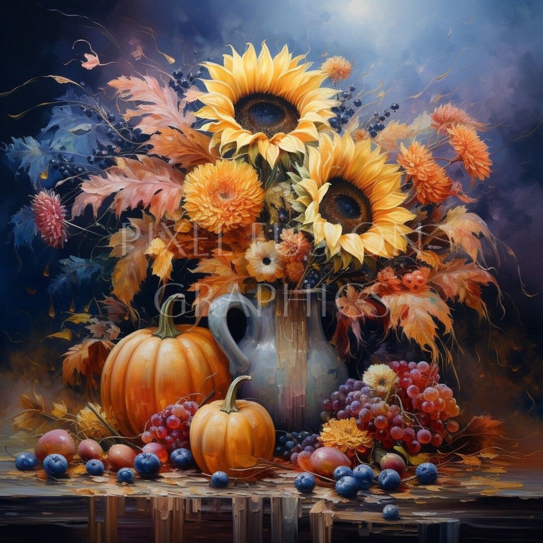 Sunflower Clip Art Pumpkin Clip Art Rainy Fall Day Sunflower Wall Art ...