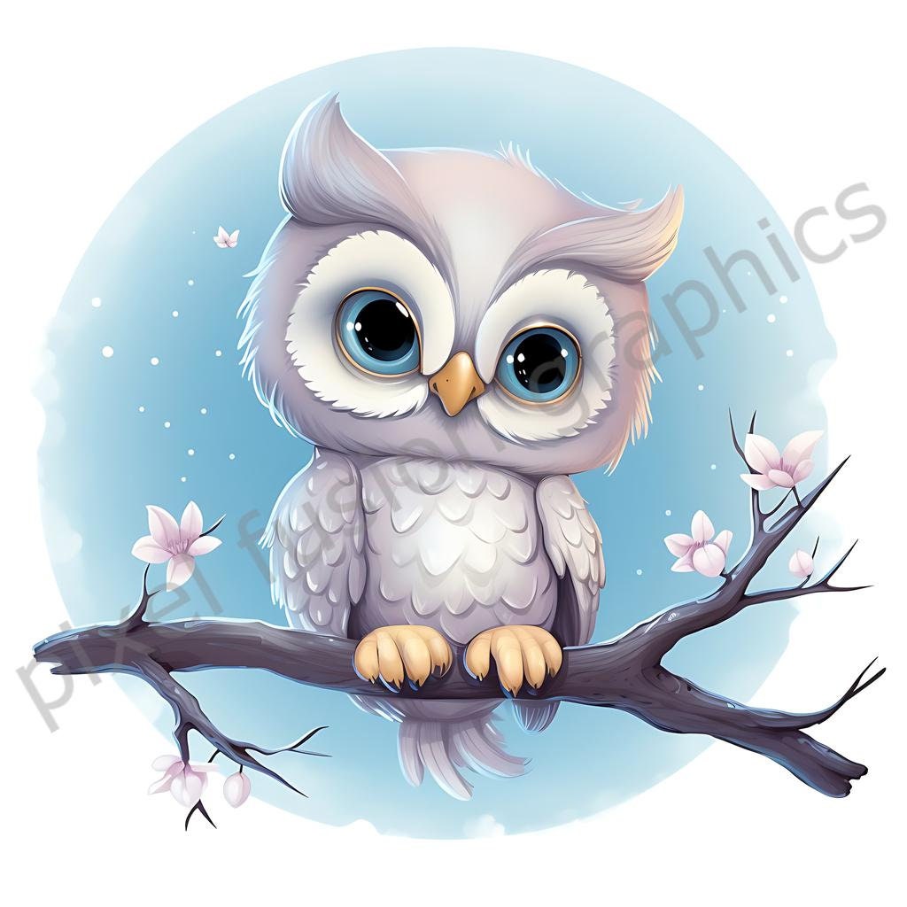 Cute Baby Owls Clip Art in Watercolor, High Quality Resolution, 300 DPI ...