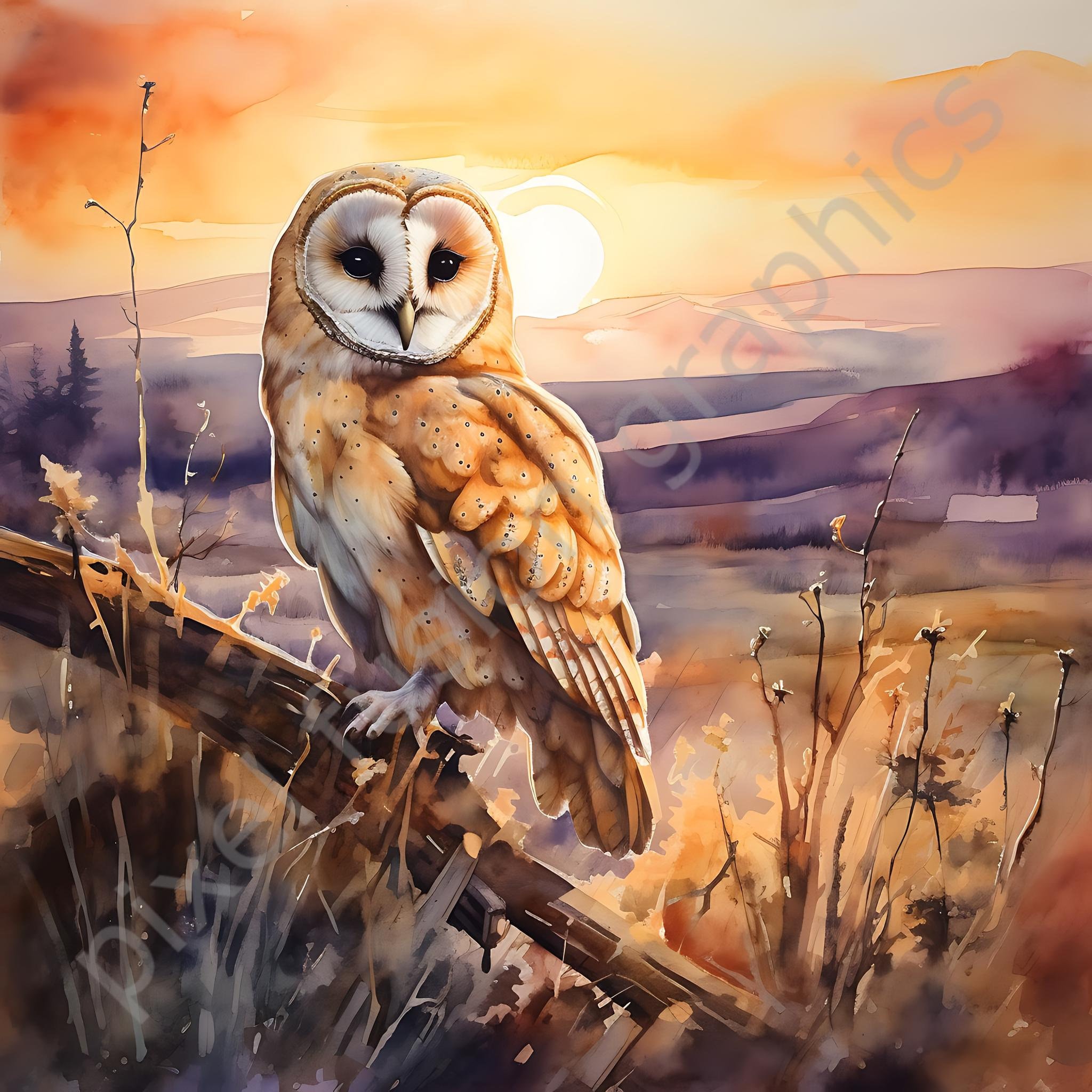 Watercolor Owls Clip Art Countryside Spring and Summer Days Wild Life ...