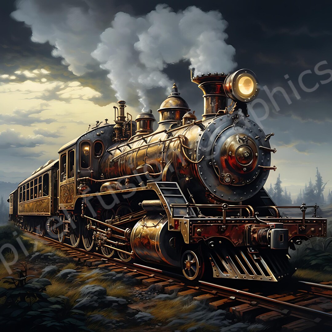 Trains Clipart Train Graphics Steampunk Locomotive Clipart Downloadable ...