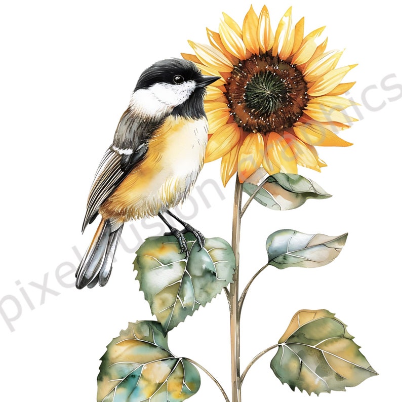 NEW Chickadee Bird Watercolor PNG Clip Art Spring and Summer Chickadee ...
