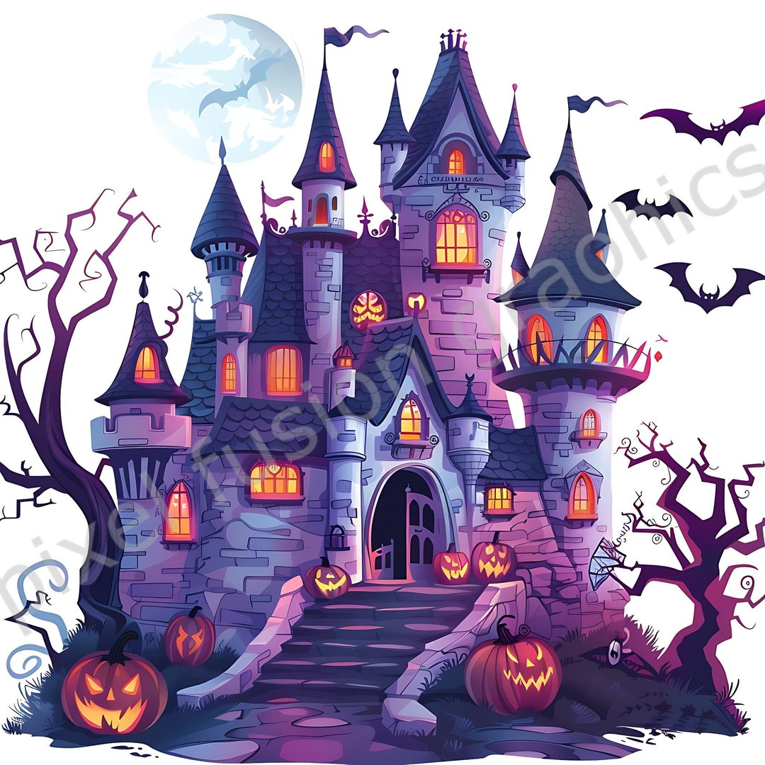 Haunted Houses Clip Art Halloween Anime Style 12 High Quality PNG Card ...