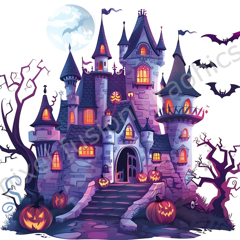 Haunted Houses Clip Art Halloween Anime Style 12 High Quality PNG Card ...