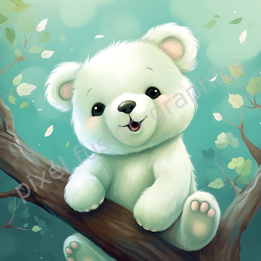 White Baby Bear Clip Art Watercolor Playful Baby Bear Clipart Nursery ...