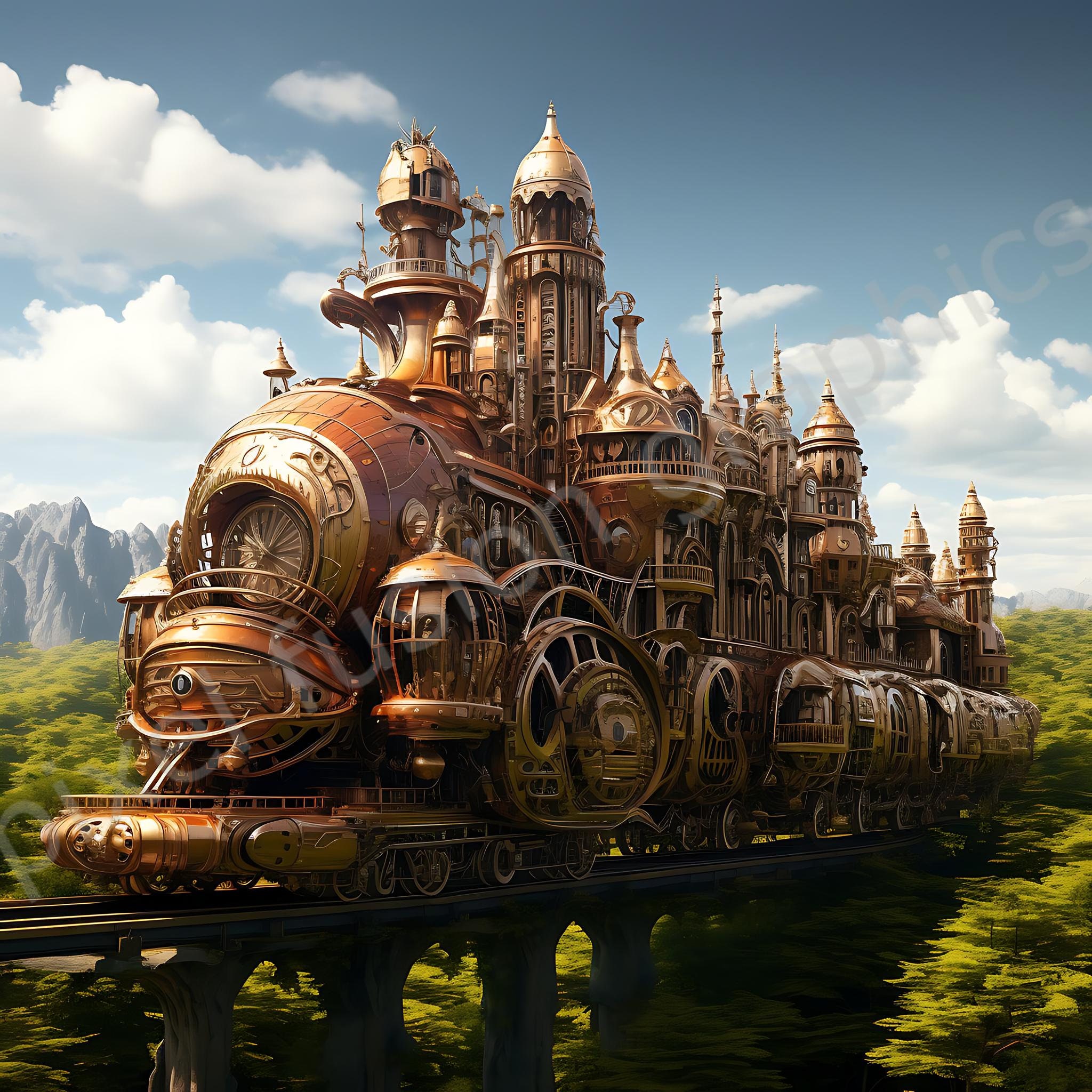 Trains Clipart Train Graphics Steampunk Locomotive Clipart Downloadable ...