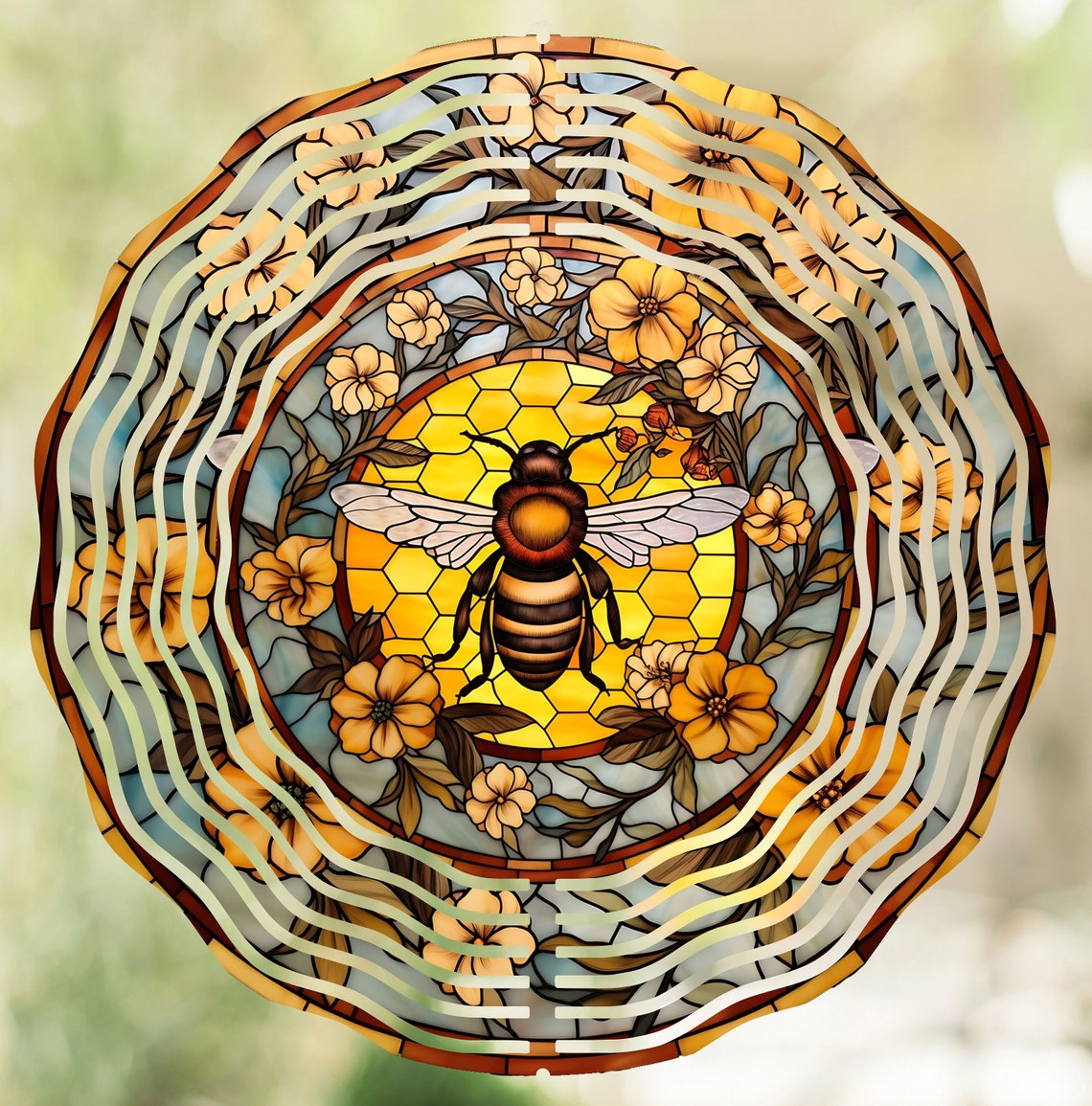 Honey Bee Wind Spinner PNG, Stained Glass Design, Spring Floral Design ...