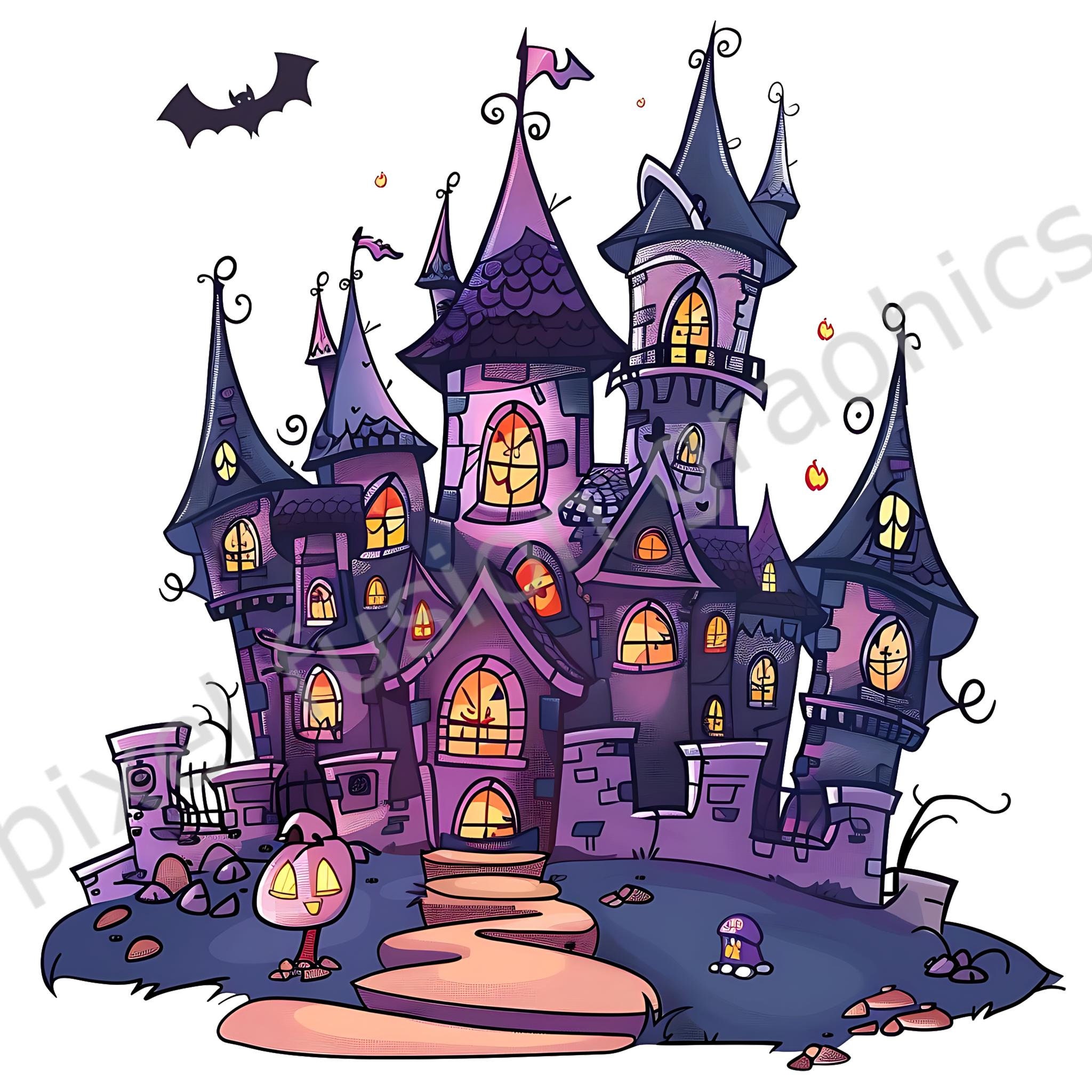 Haunted Houses Clip Art Halloween Anime Style 12 High Quality PNG Card ...
