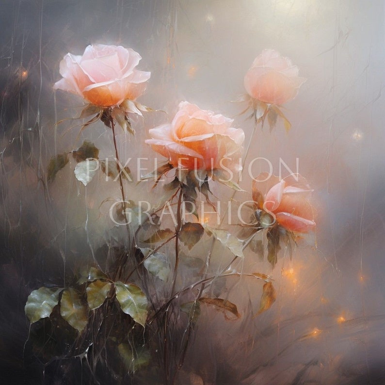 Misty Roses Clip Art Oil Painted Roses Digital Printing Blush Pink ...