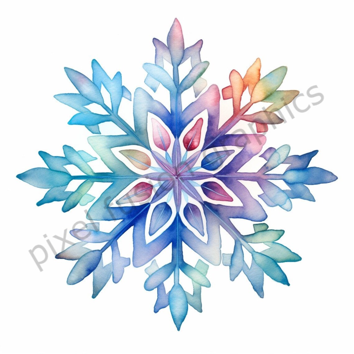 Snowflake Watercolor Clip Art, 8 Beautiful and Unique JPG High ...