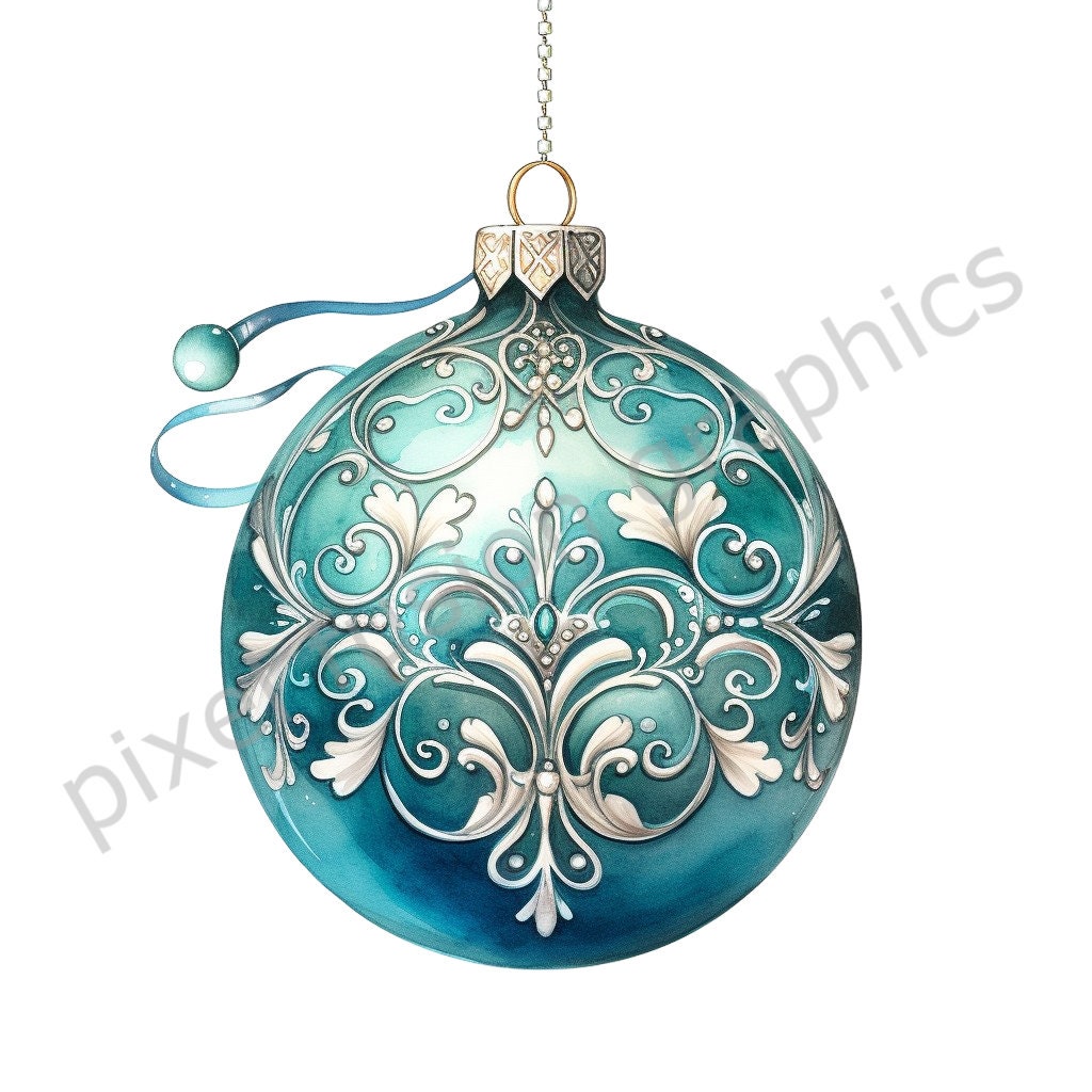 PNG Watercolor Turquoise Christmas Baubles Clip Art, High Quality ...