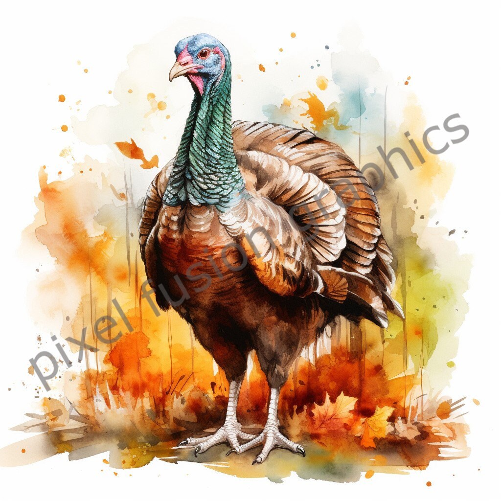 Thanksgiving Dinner Table Clipart Turkey Eating Fall Kitchen Watercolor ...