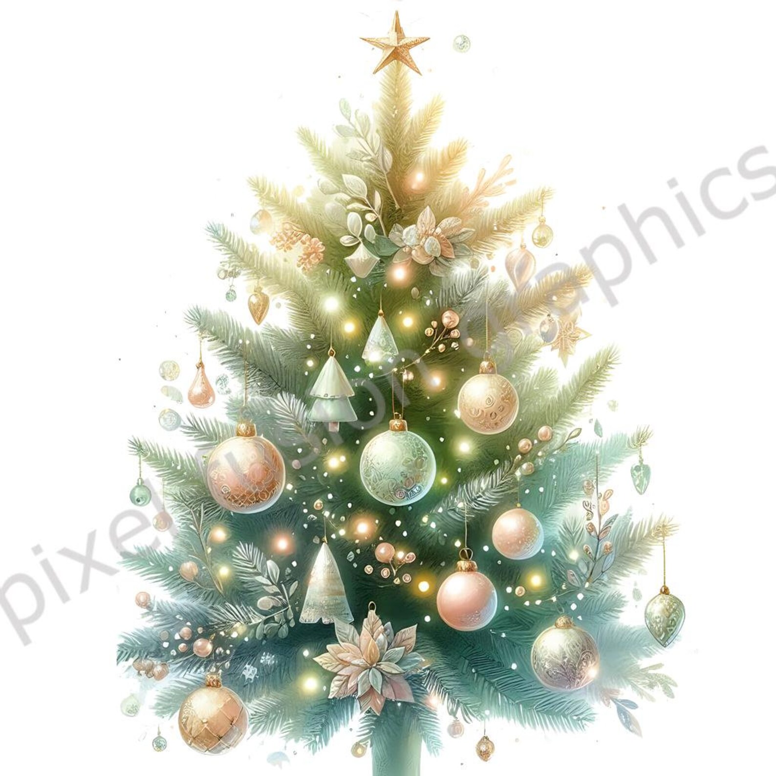 Pastel Colors Christmas Trees Clip Art Ornaments 13 PNG and JPG Images ...