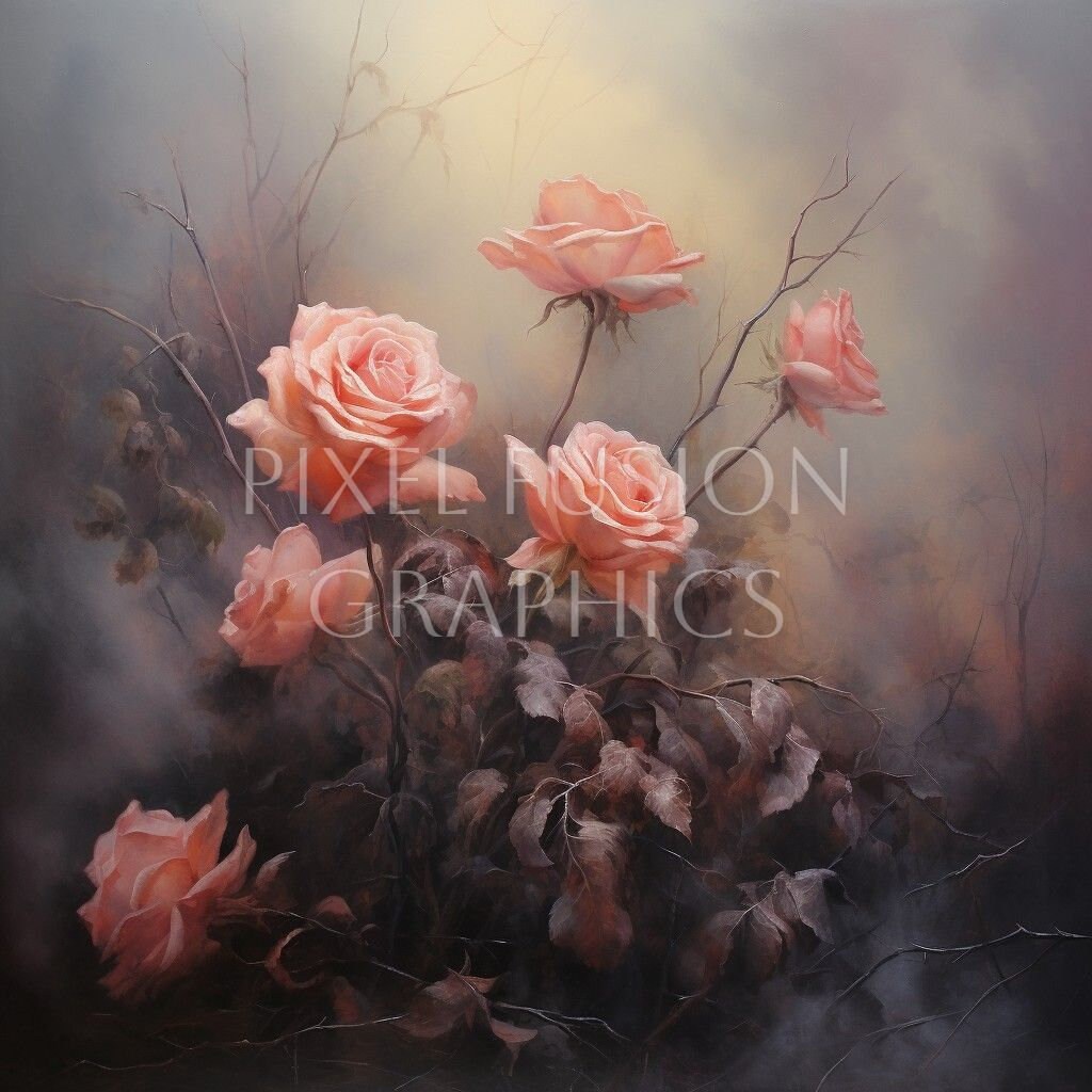 Misty Roses Clip Art Oil Painted Roses Digital Printing Blush Pink ...