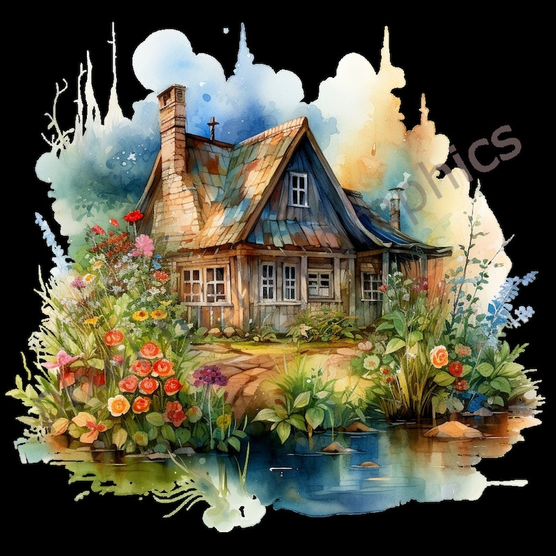 Lake Cabin Clip Art, Wooden Cabin Clipart Rustic Romantic Log Cabin ...