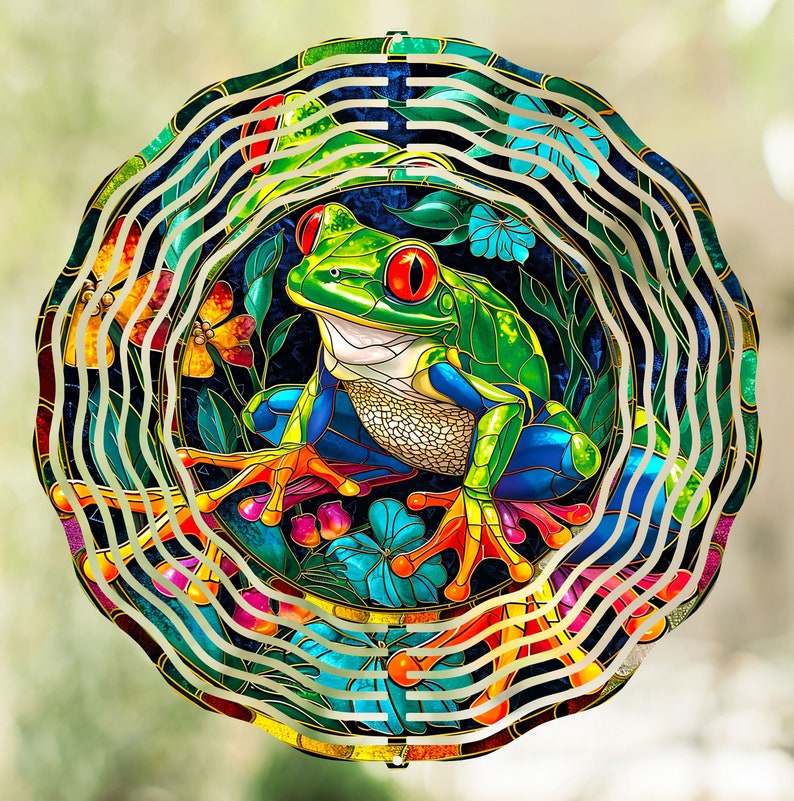 Frog Wind Spinner PNG, Spring Wind Spinner Sublimation Design, Stained ...
