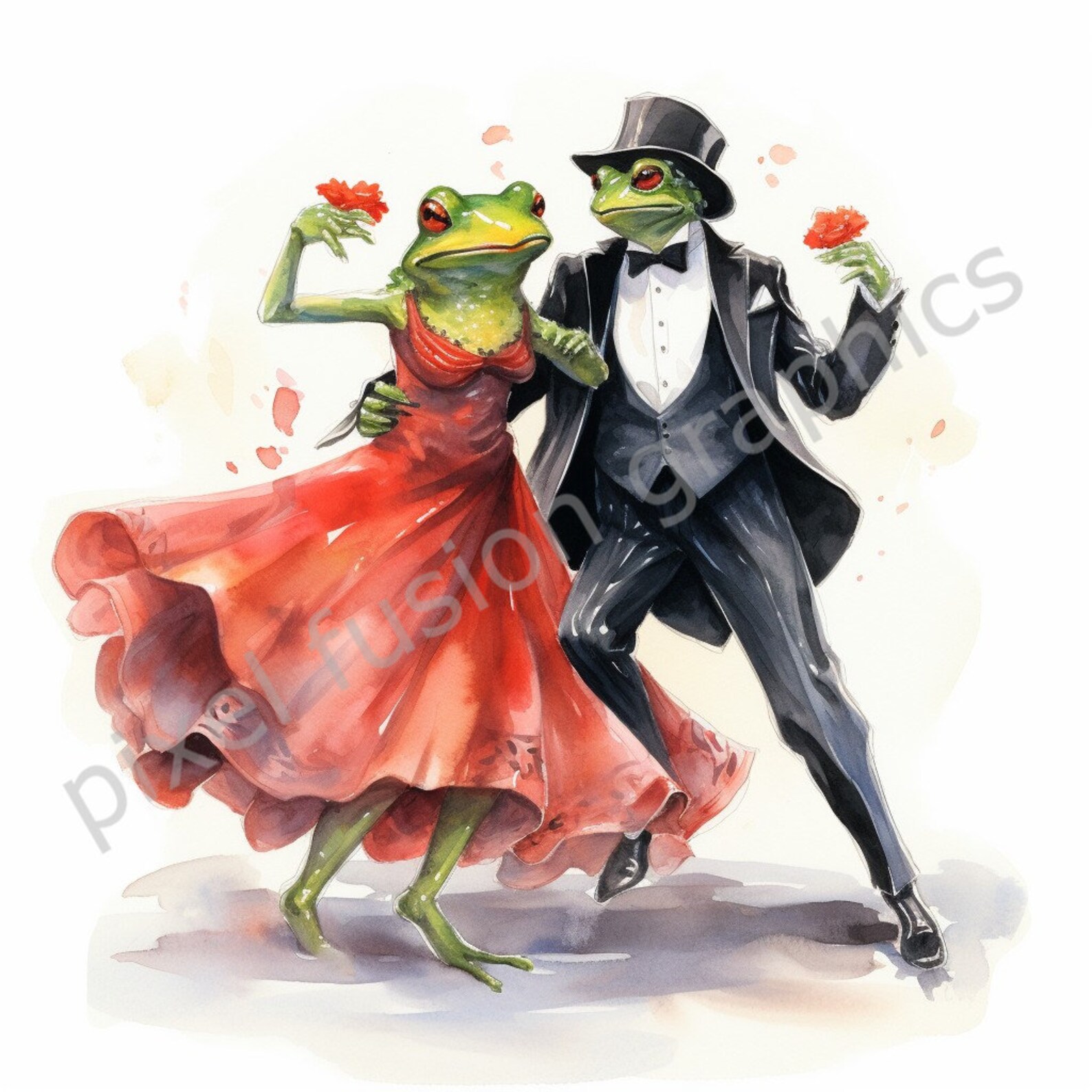 Dancing Frogs Watercolor Clip Art, High Quality Resolution, 300 DPI ...