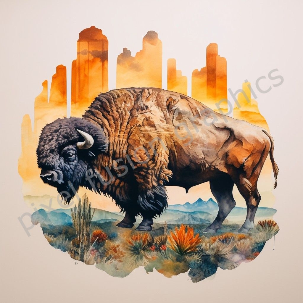 Watercolor Bison Clip Art American Southwest Bison Great Plains Bison ...
