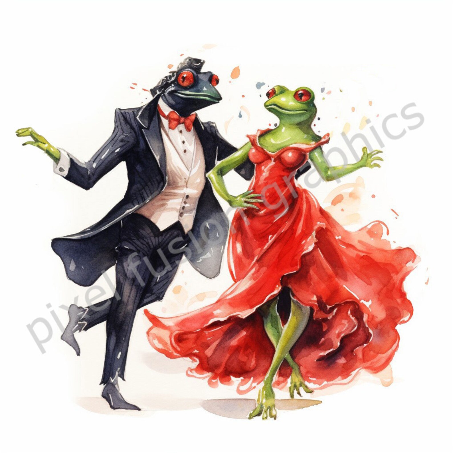 Dancing Frogs Watercolor Clip Art, High Quality Resolution, 300 DPI ...