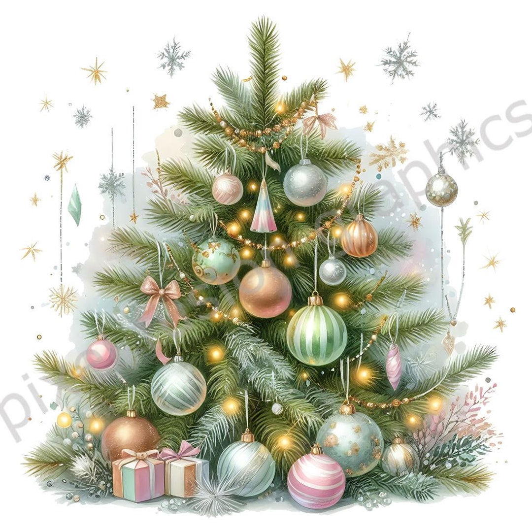 Pastel Colors Christmas Trees Clip Art Ornaments 13 PNG and JPG Images ...