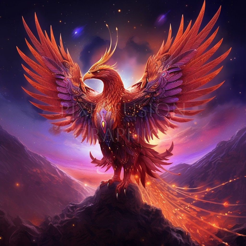 Phoenix Clipart, Fantasy Clipart, Mythical Fire Bird, Digital Download ...