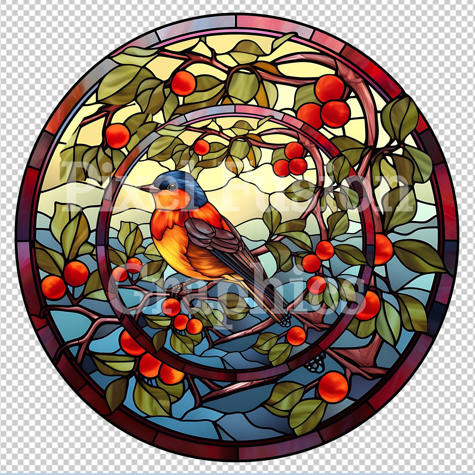 Robin Wind Spinner Stained Glass PNG, Spring Wind Spinner Sublimation ...