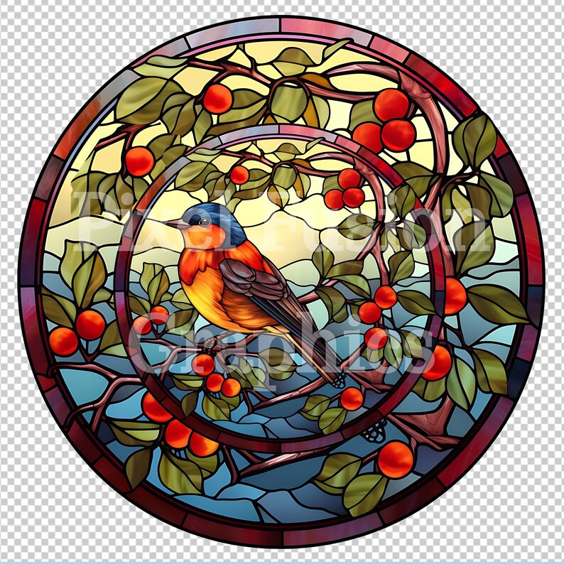 Robin Wind Spinner Stained Glass PNG, Spring Wind Spinner Sublimation ...