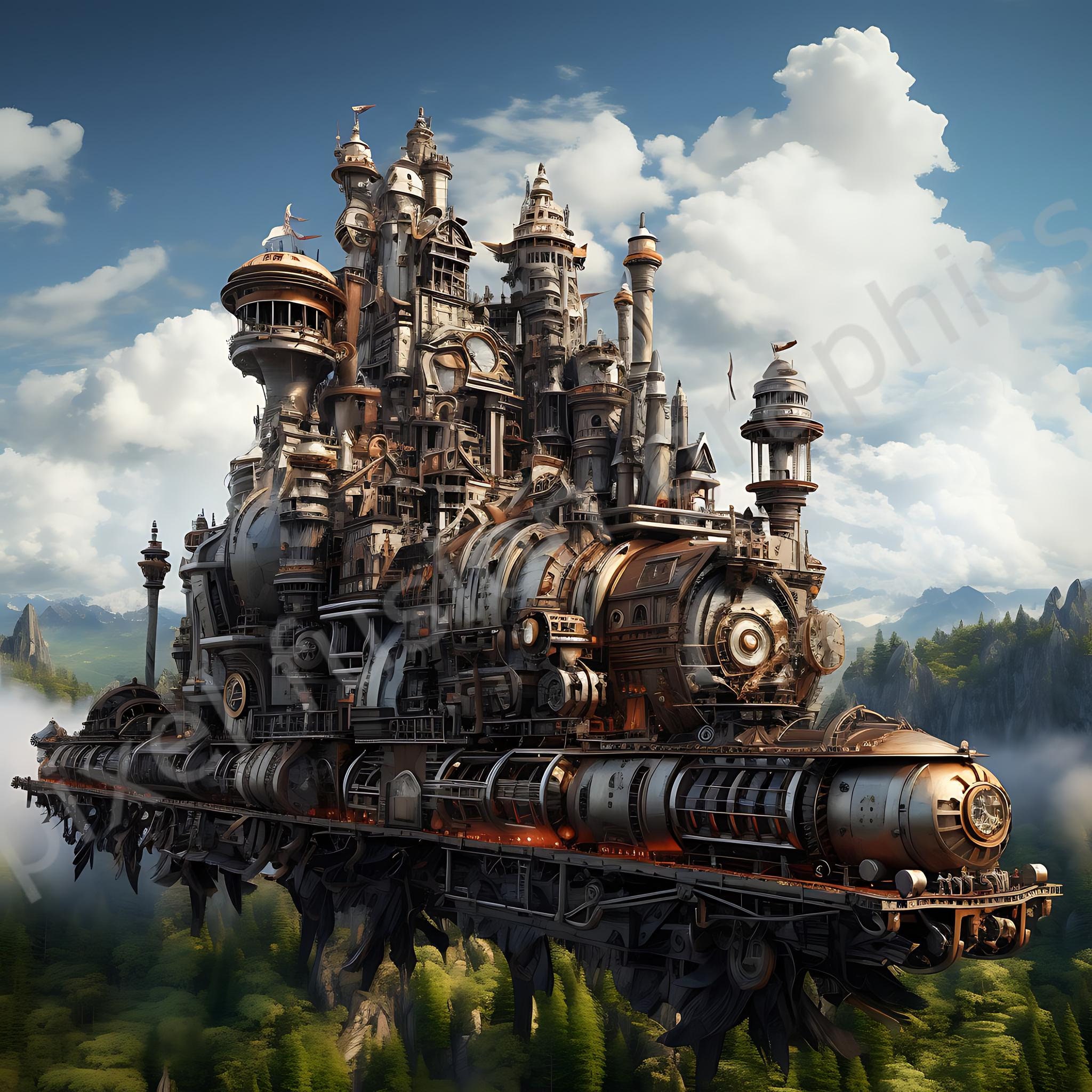 Trains Clipart Train Graphics Steampunk Locomotive Clipart Downloadable ...