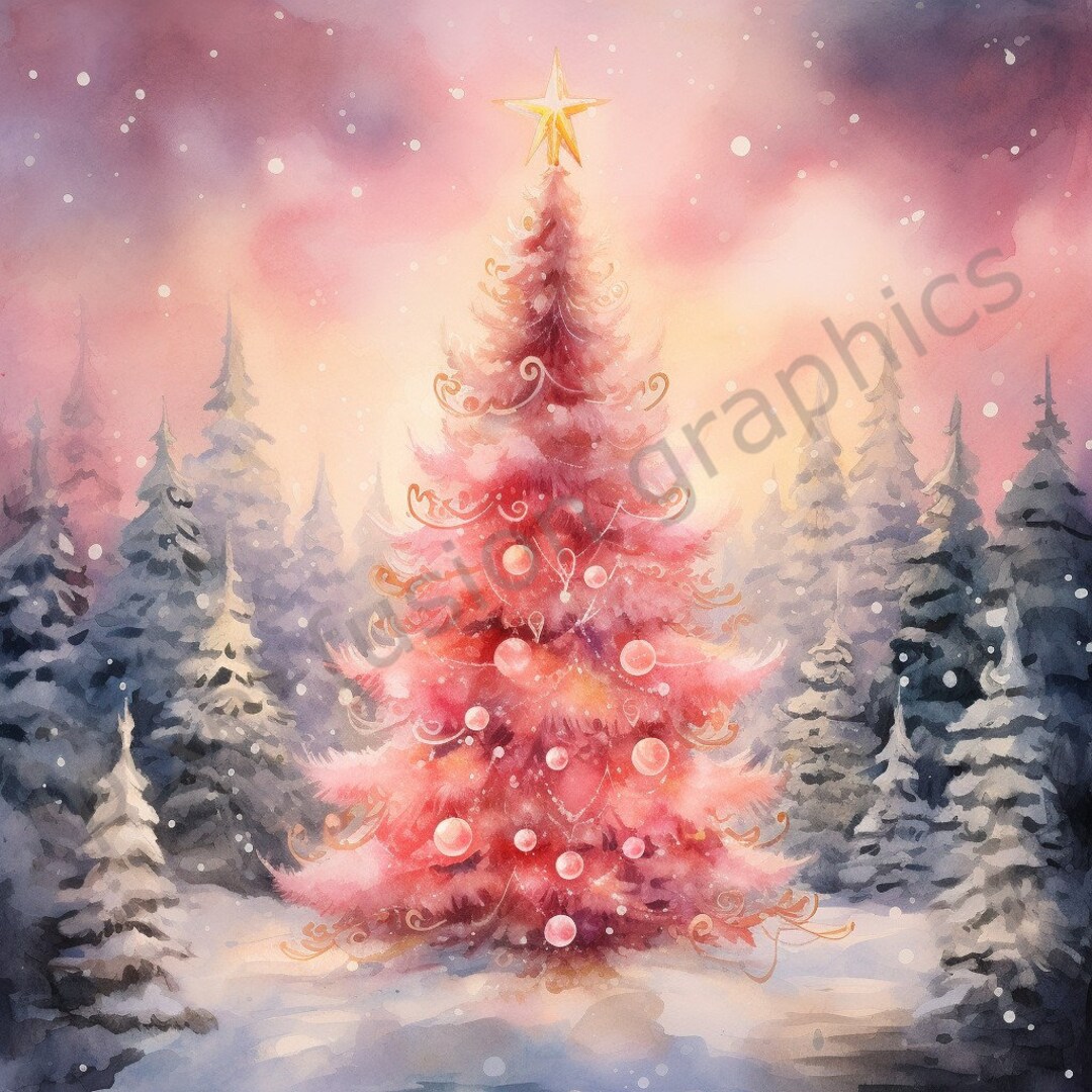 Pink Christmas Watercolor Clipart 24 JPG High Quality Resolution ...
