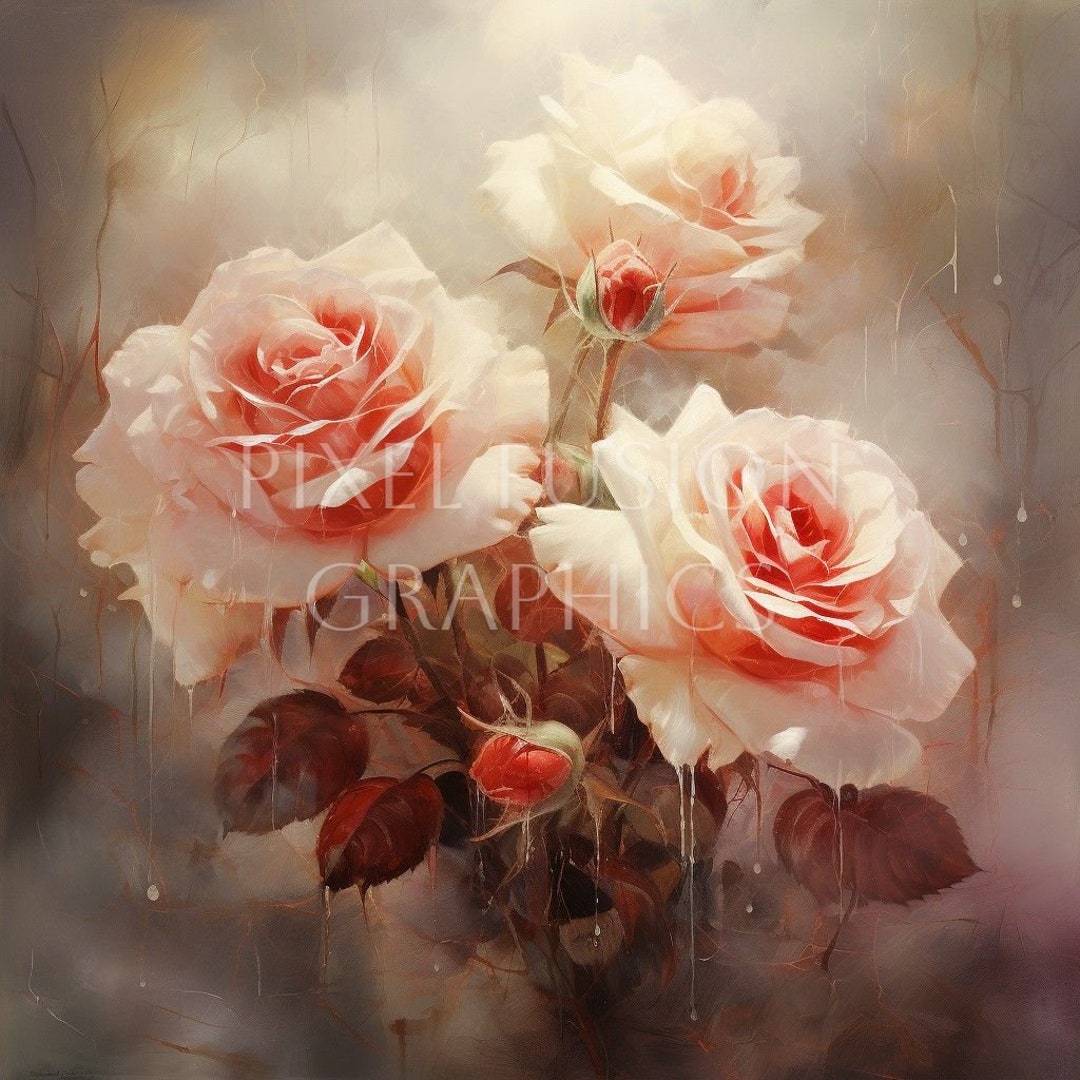 Misty Roses Clip Art Oil Painted Roses Digital Printing Blush Pink ...