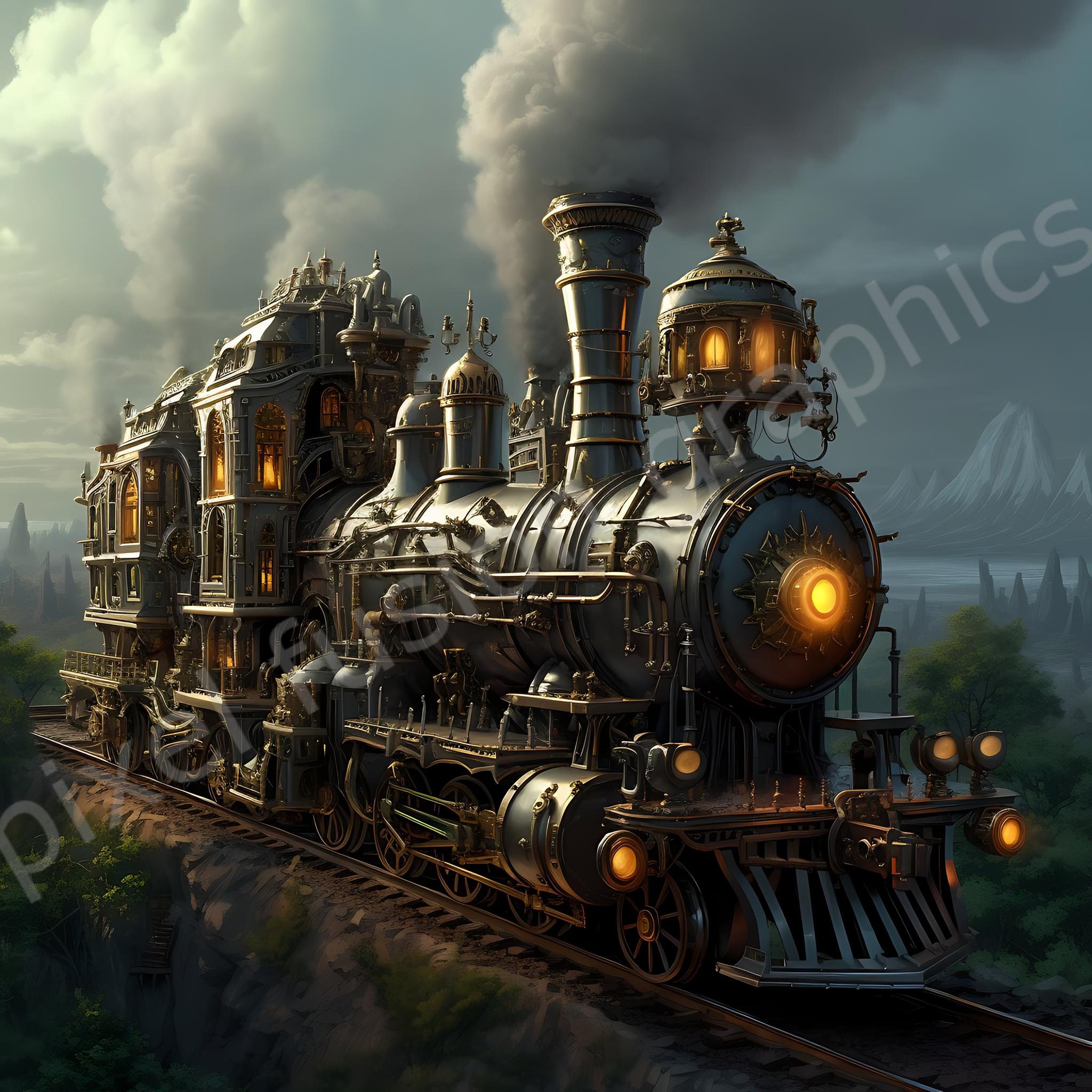 Trains Clipart Train Graphics Steampunk Locomotive Clipart Downloadable ...