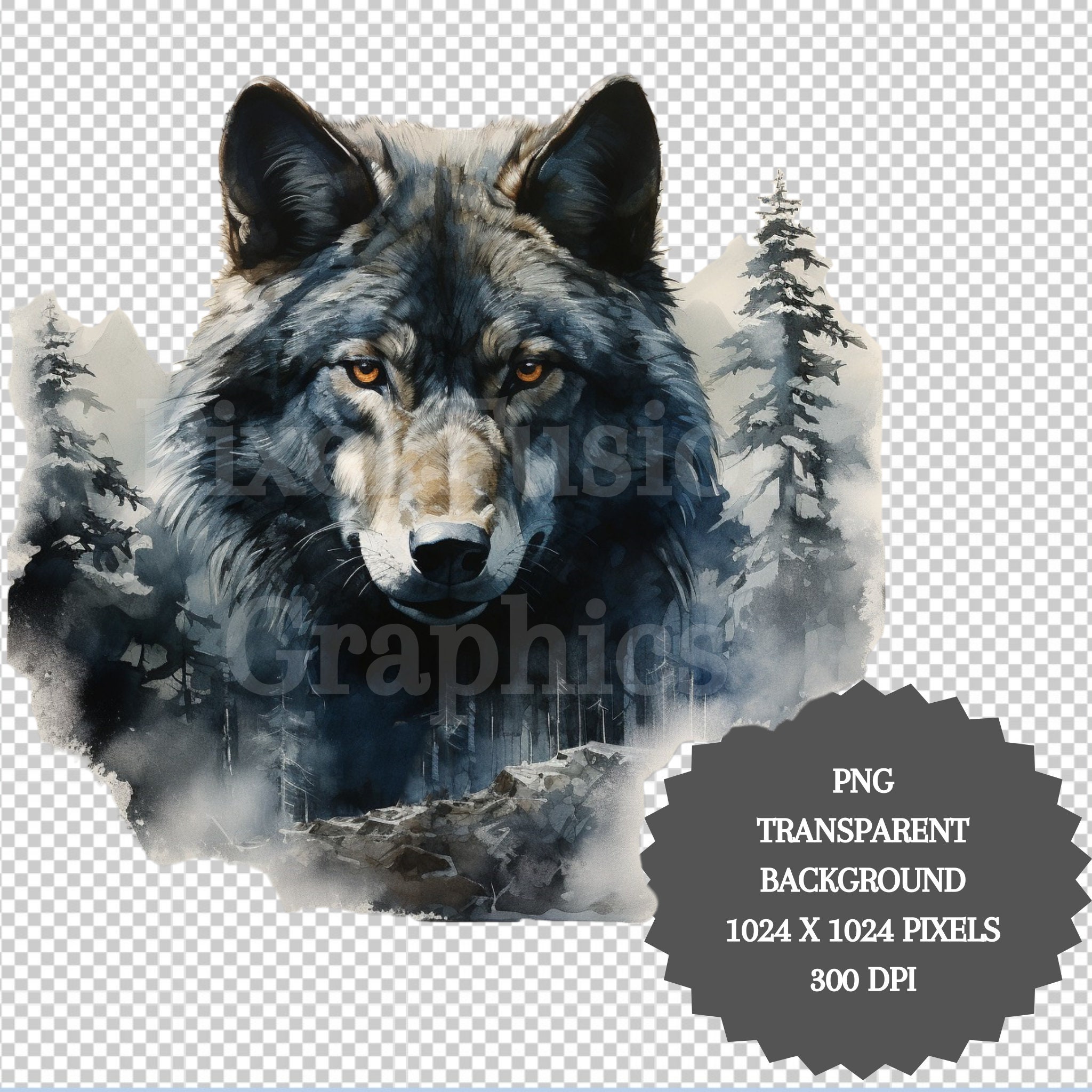 Wolf Clip Art Watercolor Gray Wolf PNG Gray Wolf Clipart Paper Crafts ...