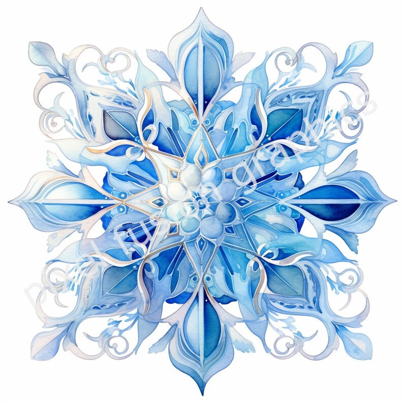 Snowflake Watercolor Clip Art, 12 Beautiful and Unique JPG High ...