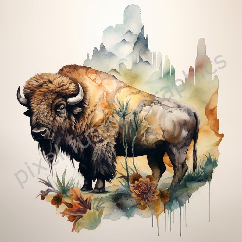 Watercolor Bison Clip Art American Southwest Bison Great Plains Bison ...
