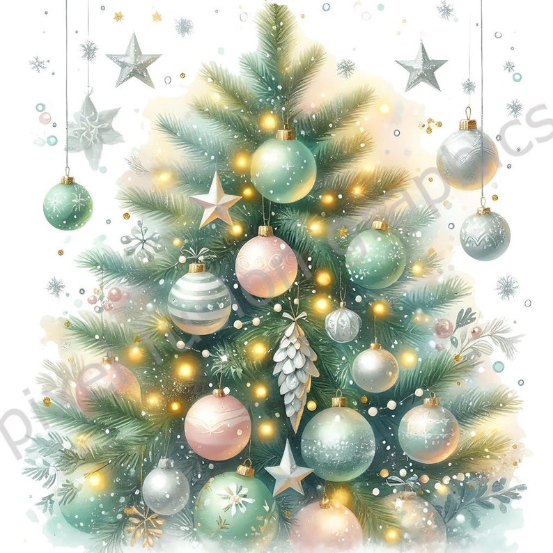 Pastel Colors Christmas Trees Clip Art Ornaments 13 PNG and JPG Images ...
