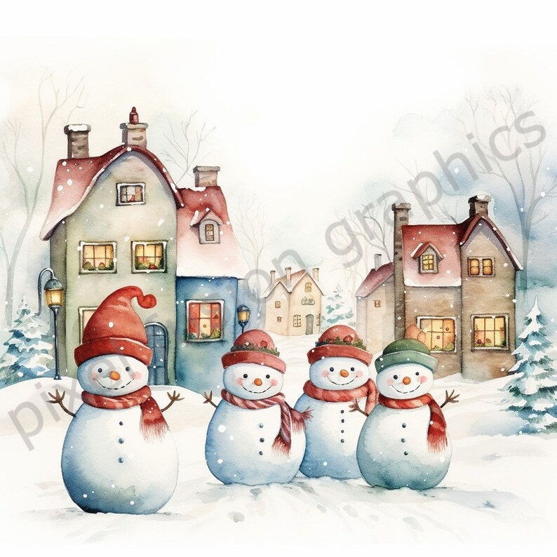 Watercolor Snowman Clip Art, High Resolution, 12 JPG 300 DPI ...