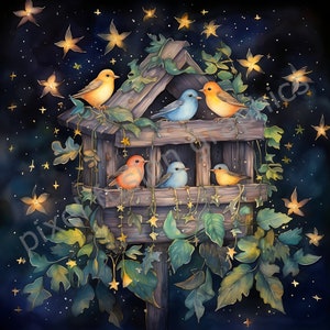 Bird Houses Watercolor Clip Art, High Quality Resolution, 300 DPI ...