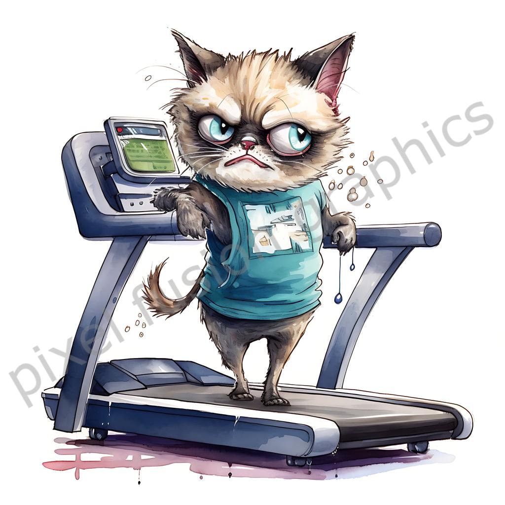 Fit Kitty Watercolor Clipart Collection, Gym Cat Workout, Cute Gym ...