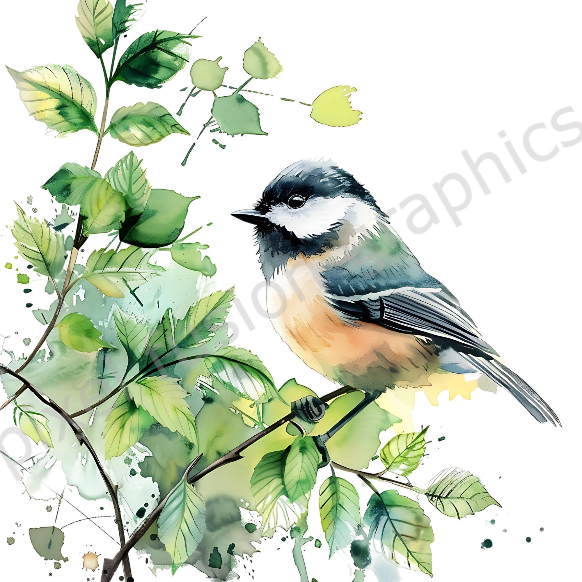 NEW Chickadee Bird Watercolor PNG Clip Art Spring and Summer Chickadee ...