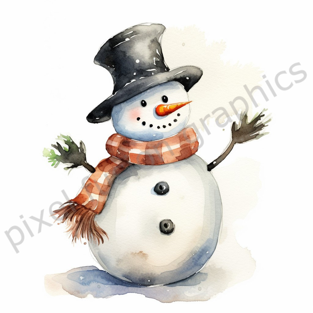 Watercolor Snowman Clip Art High Resolution 8 JPG 300 DPI - Etsy