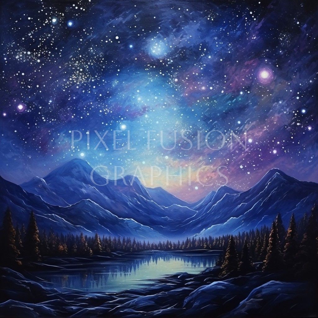 Starry Night Watercolor Clipart, 12 JPG High Resolution, 300 DPI ...